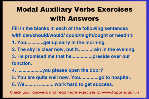 Modal Auxiliary Verbs Exercises with Answers